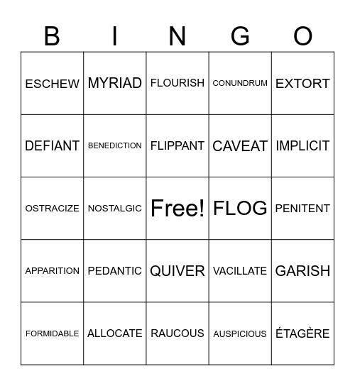 English 4 Vocabulary Review Bingo Card English 4 Vocabulary Review Bingo Card