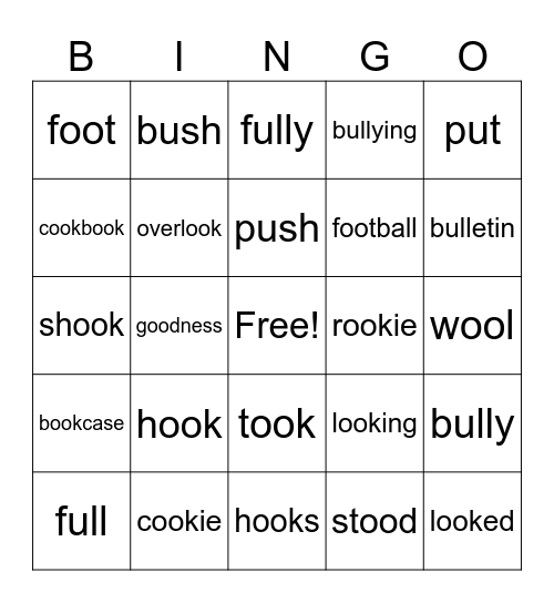 Vowel Team OO and Vowel U Bingo Card