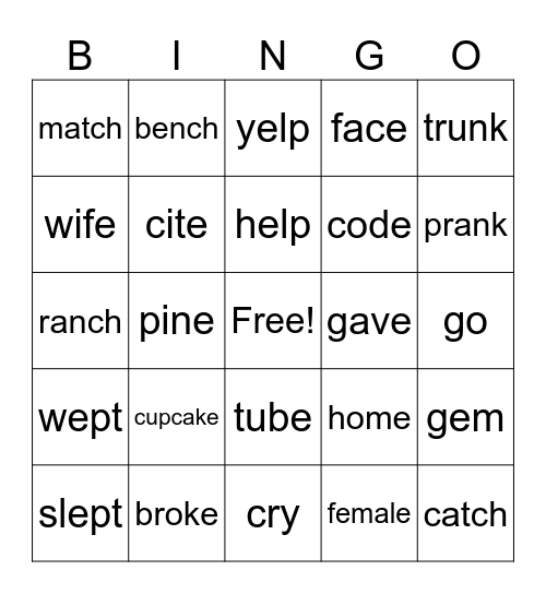Spelling Practice Bingo Card