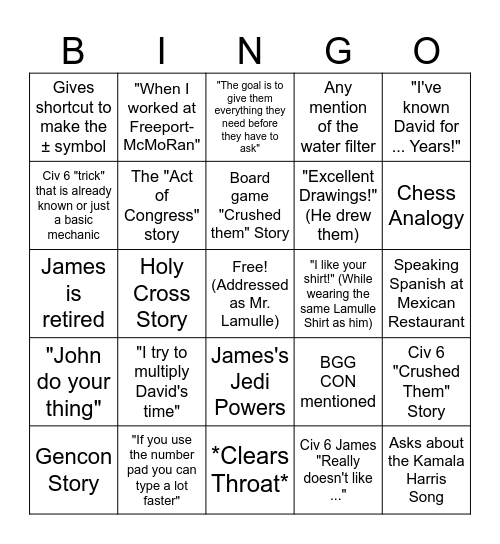 James Bingo Card