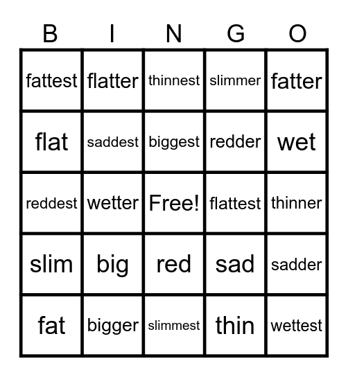 Lesson 108: Doubling Rule -er, -est Bingo Card