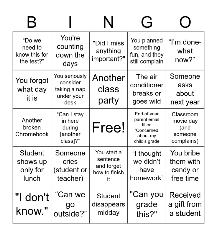 Teaching in May Bingo Card