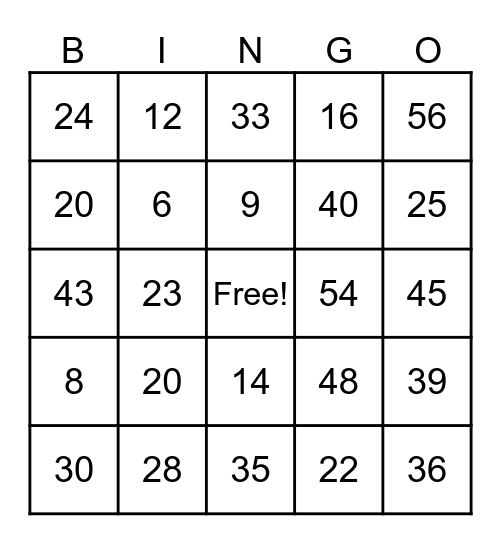 Math Connect Bingooo Bingo Card