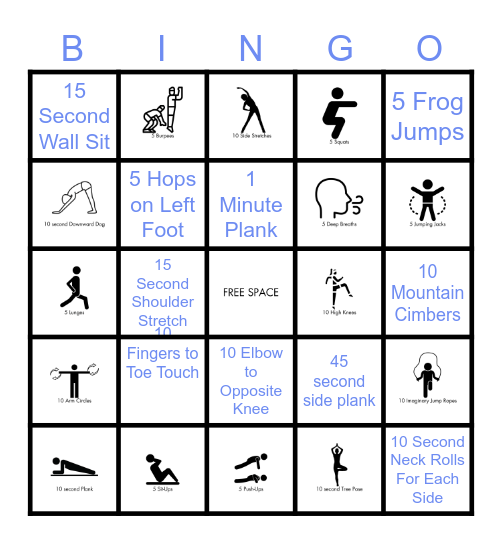 Fitness Challenge Bingo Card