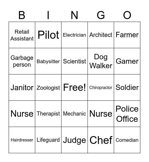 Career Cluster Bingo Card