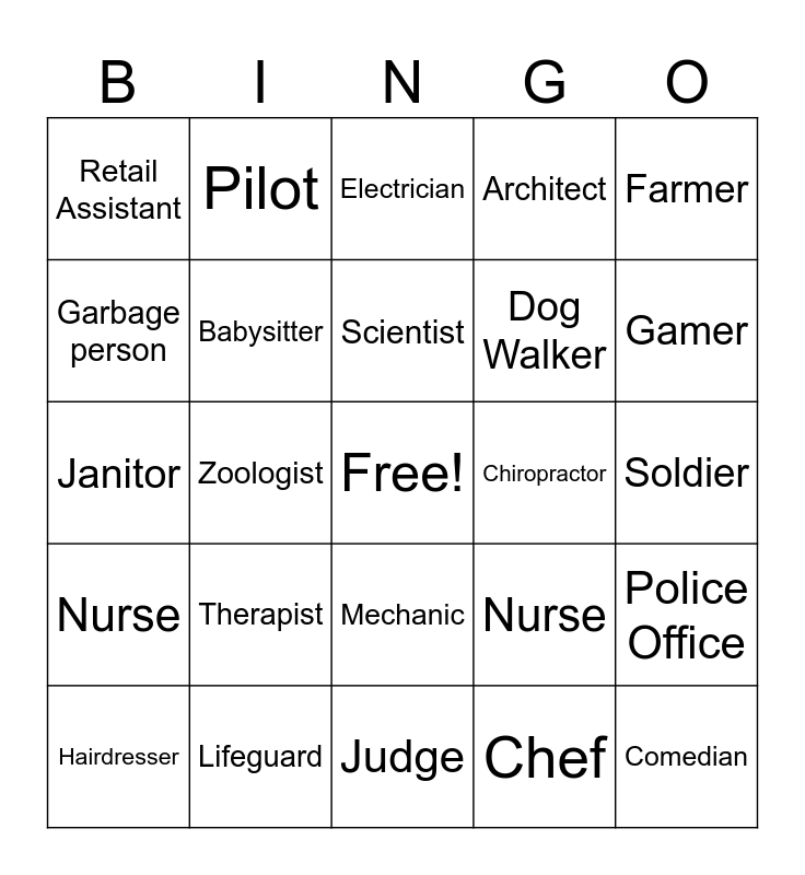 Career Cluster Bingo Card