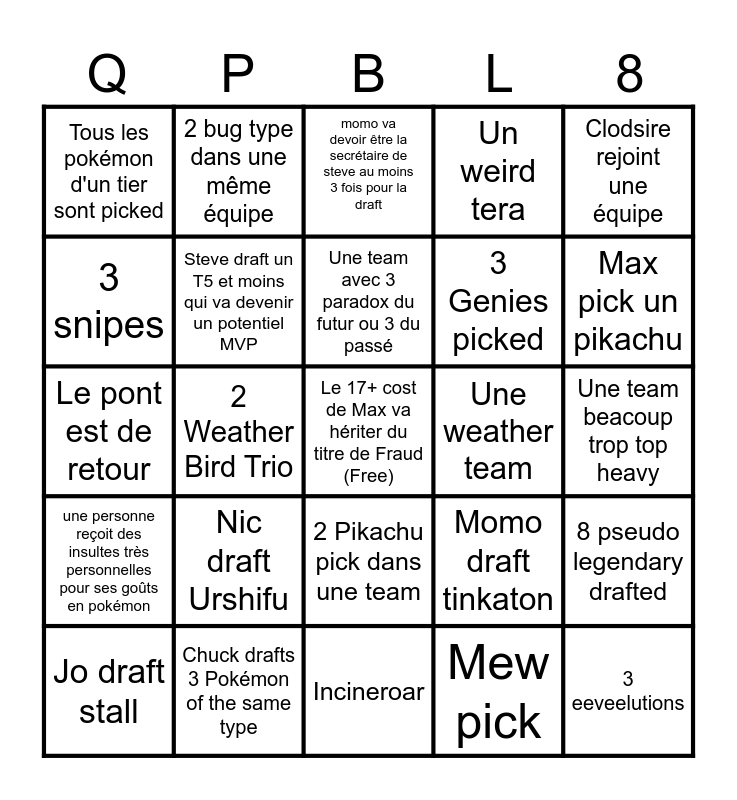 QPBL Saison 8 Bingo Card
