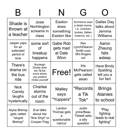 2025 8th Grade Graduation BINGO Card