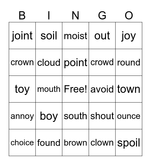 Diphthong Bingo Card