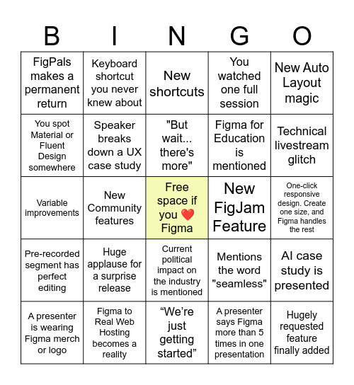 Figma Config 2025 Bingo Card
