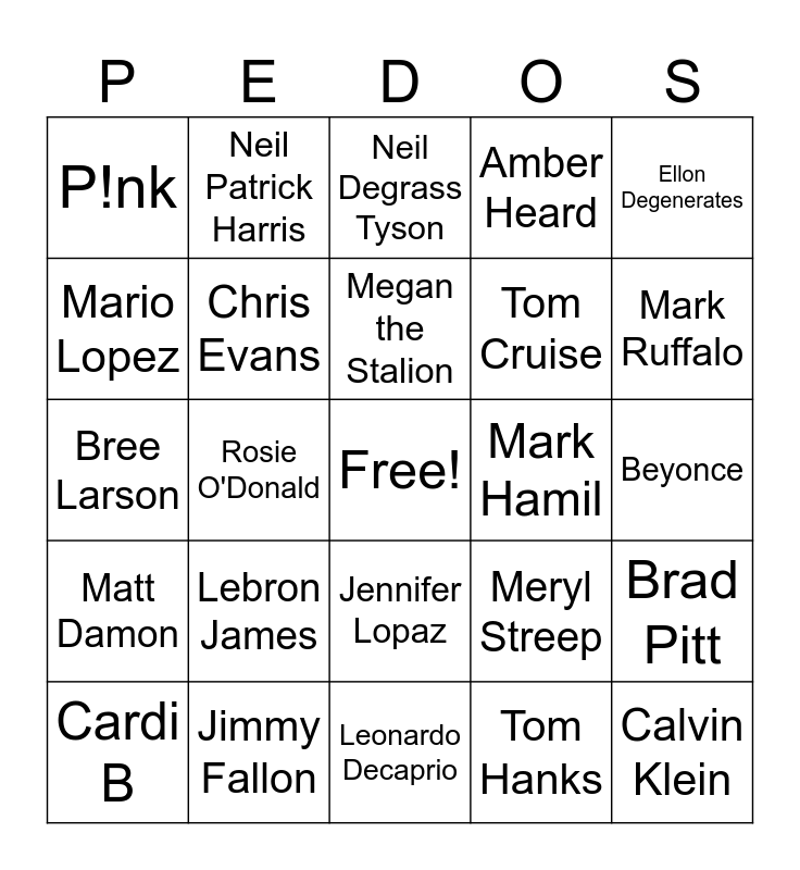 P. DIDDLER List Bingo Card