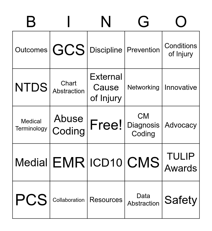 Trauma Registry Professional's Day BINGO Card