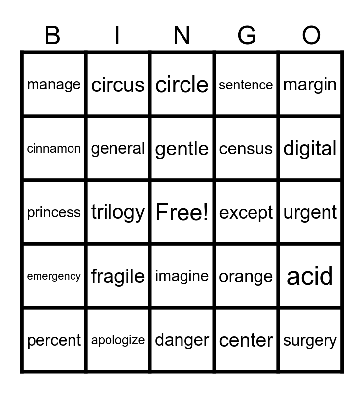 Lesson 117: Signal Vowels Bingo Card
