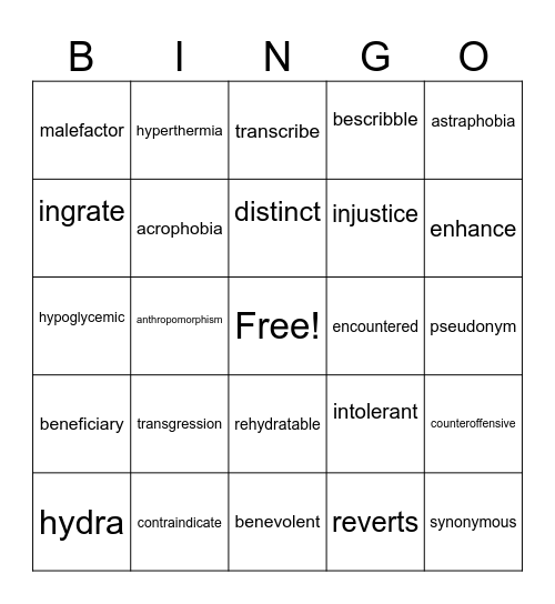 Context Clues Bingo Card