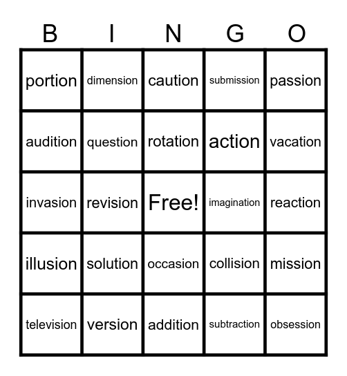 Lesson 119: -sion, -tion (final stable syllables) Bingo Card