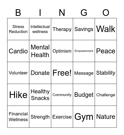 Wellness Month Bingo Card