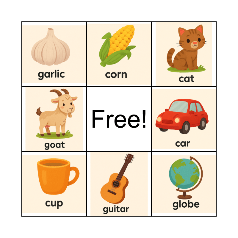 /K/ /G/ Artic Bingo Card