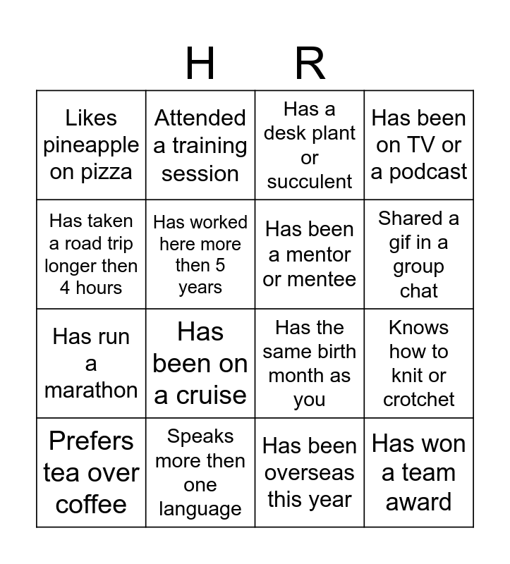 BBV HR Away Day Bingo Card