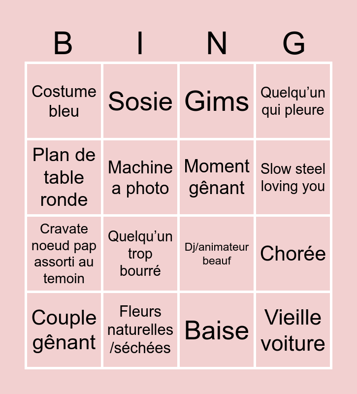 Mariage David & Marie Bingo Card