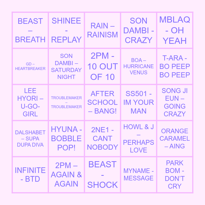 K-POP BINGO Card