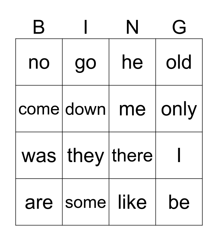 TRICKY WORDS Bingo Card