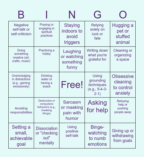 Coping Skills Bingo Card