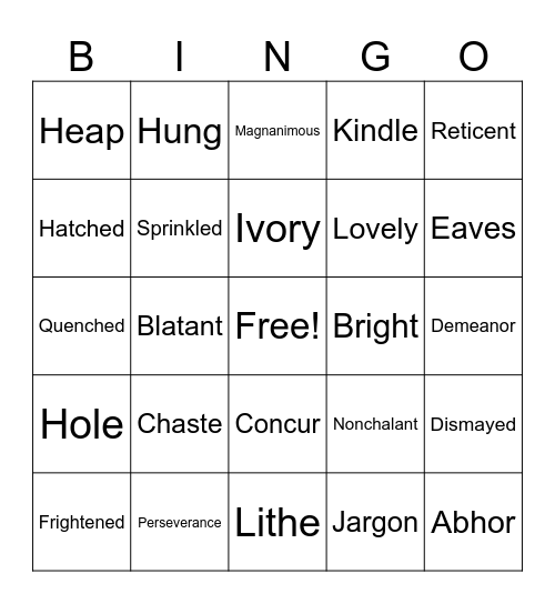 Juan's Words Quest Bingo Card