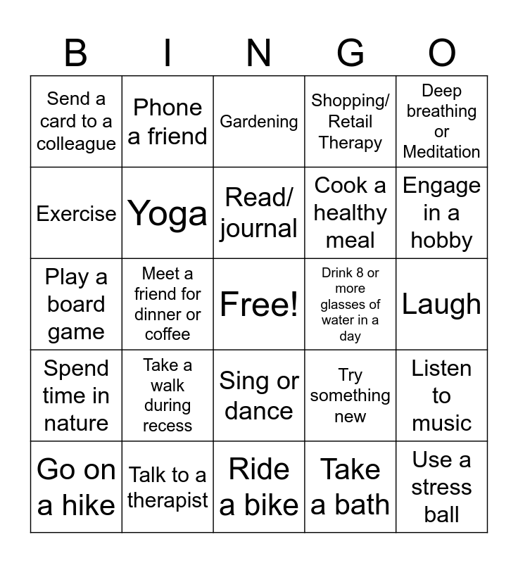 Staff Self-Care BINGO Card