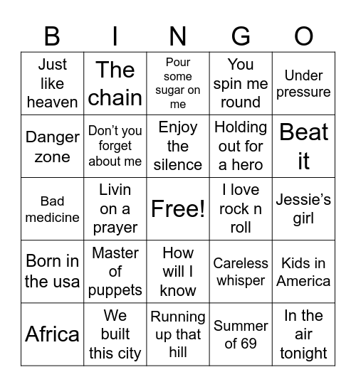 80s Bingo Card