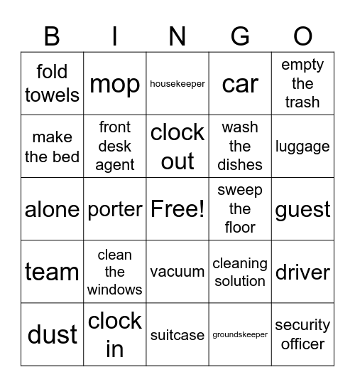 Module 2, Hospitality Bingo Card