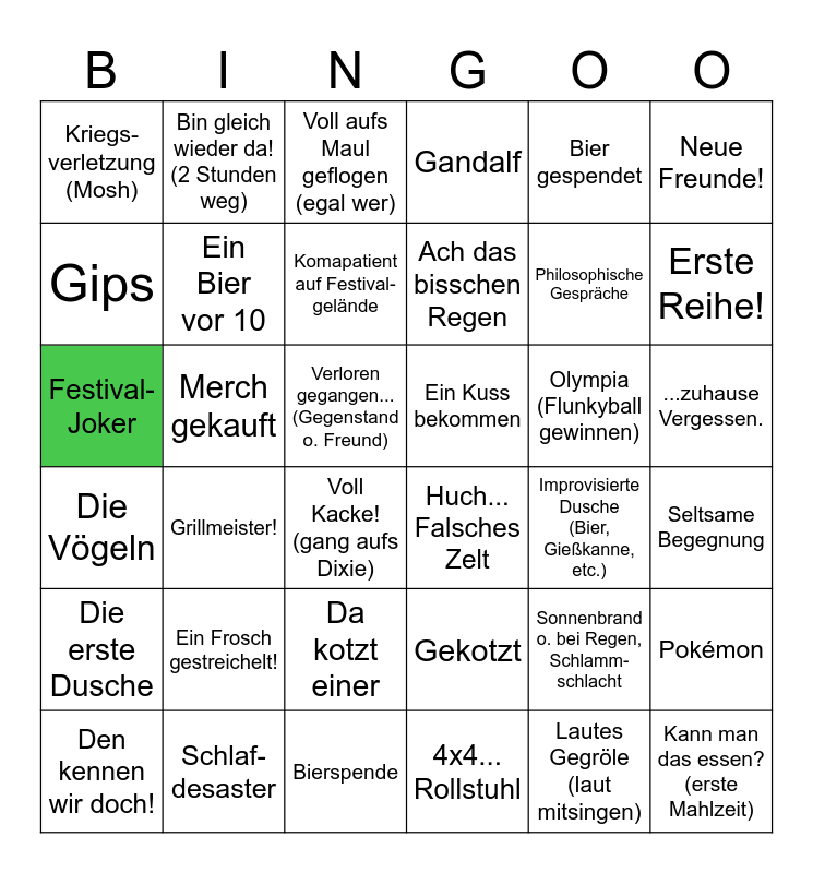 Festival Bingo Card