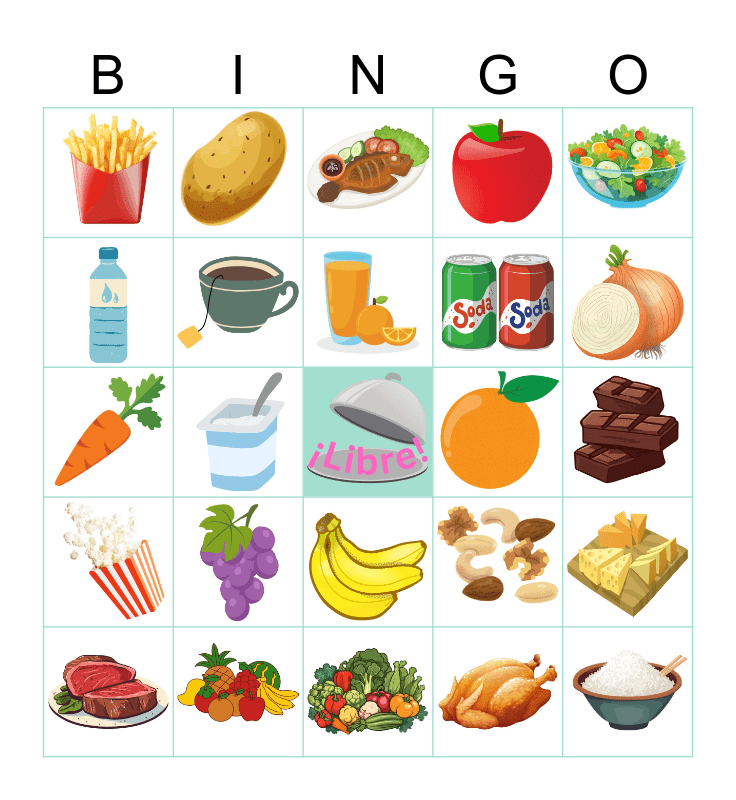 La comida Bingo Card