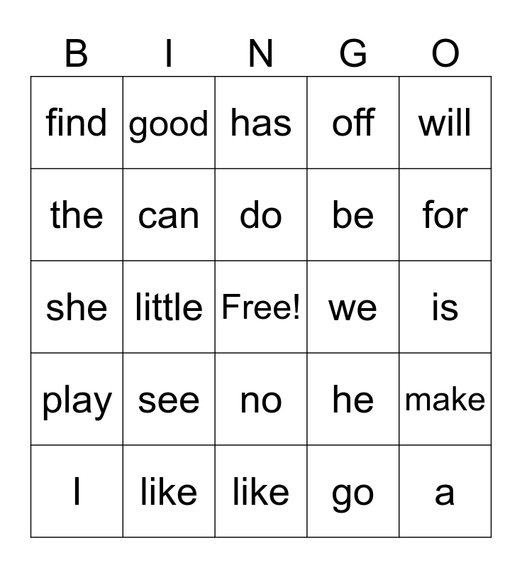 Hayden sight words Bingo Card