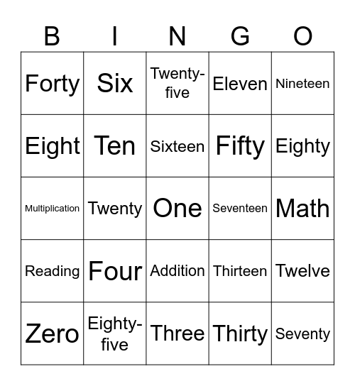 Number Bingo Card
