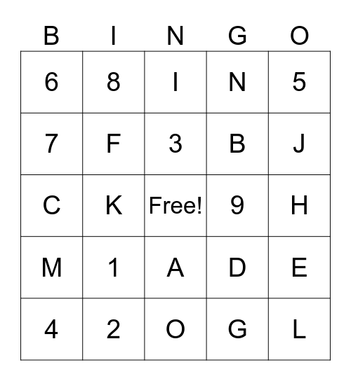 Combination Class Bingo Card