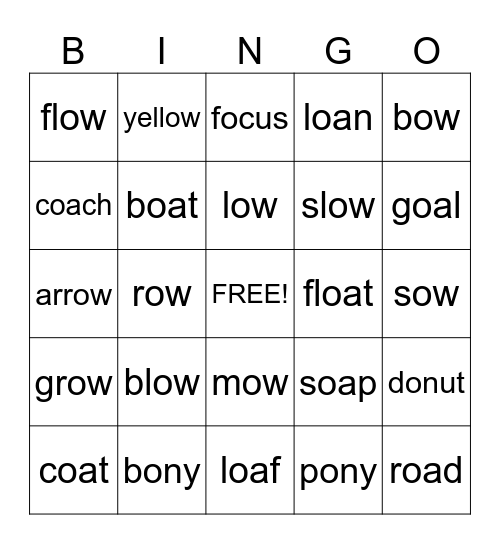 LONG O Bingo Card