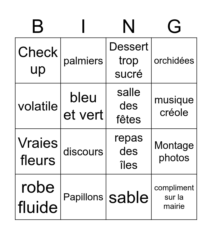 Papillons des îles Bingo Card
