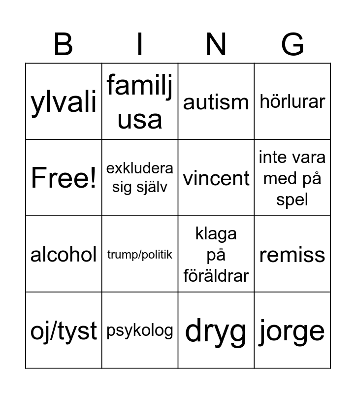 ester Bingo Card