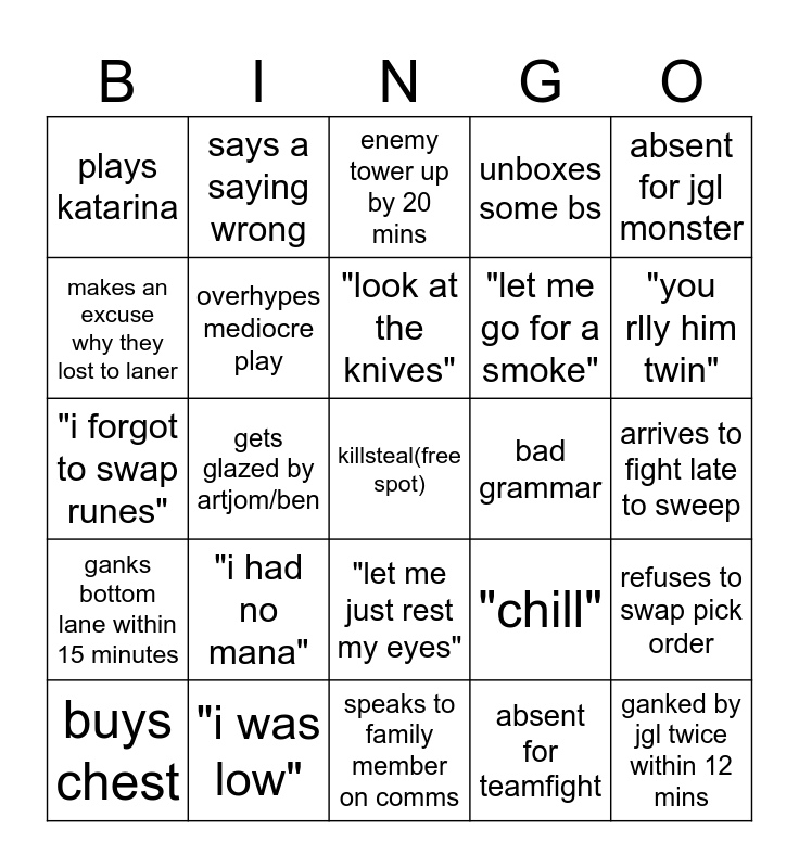 robert bingo Card