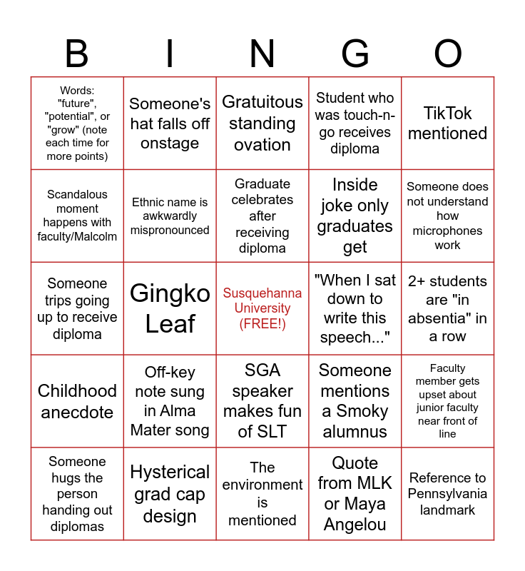 Graduation Ceremony Bingo Card