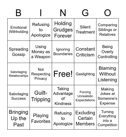 Toxic BINGO Card