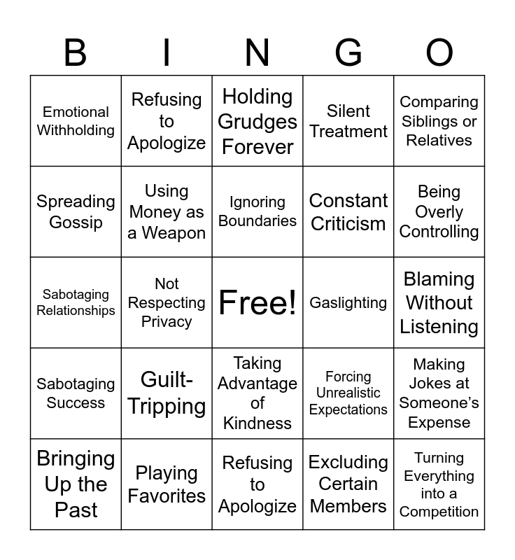 Toxic BINGO Card