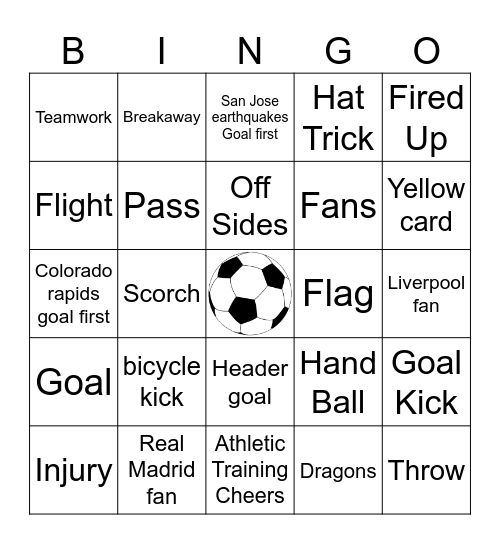 Soccer Bingo Card Soccer Bingo Card