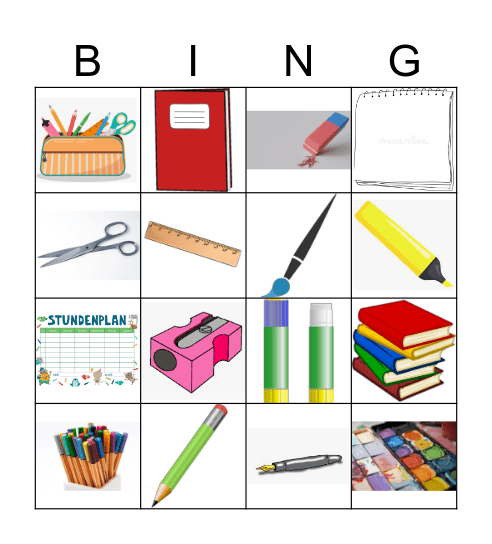 Schulsachen Bingo Card