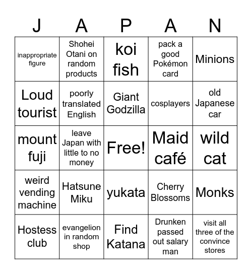 Japan Bingo Card