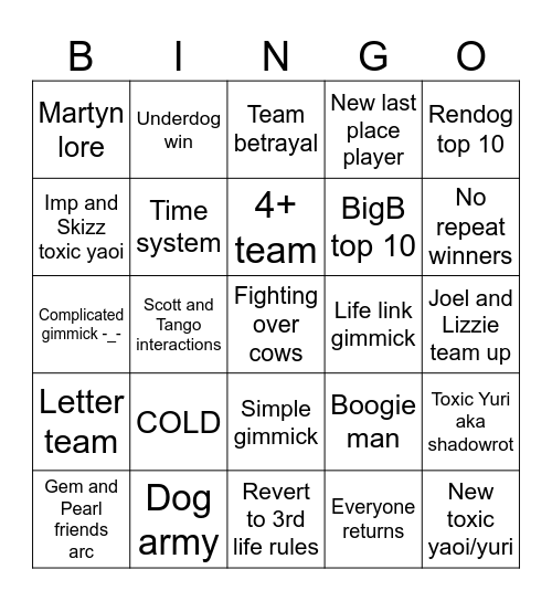 Season 7 Bingo Card