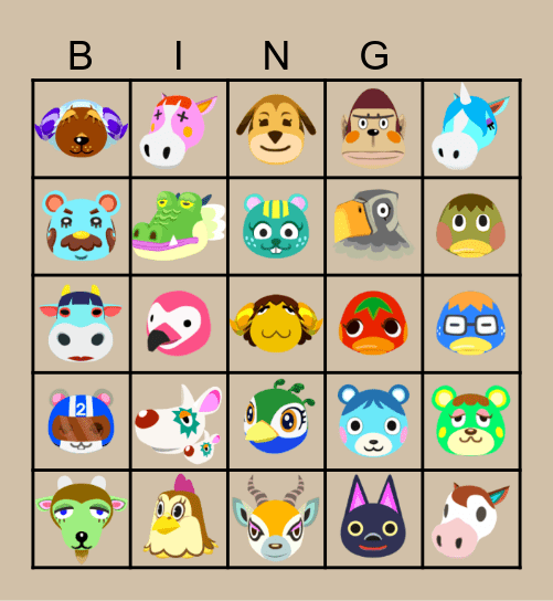 ACNH Villager Hunt Bingo Card