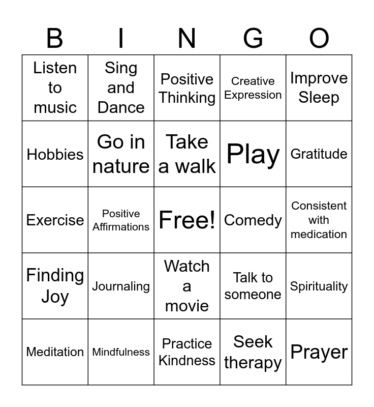 Intensive Relapse Prevention Bingo Card
