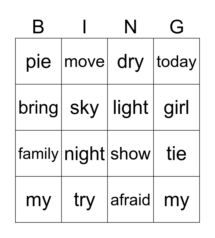 Miss Briggs Class Bingo Card