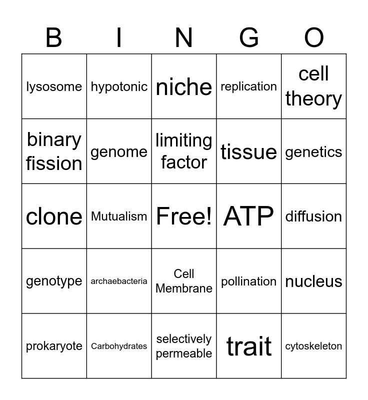 Biology EOC Review Bingo Card